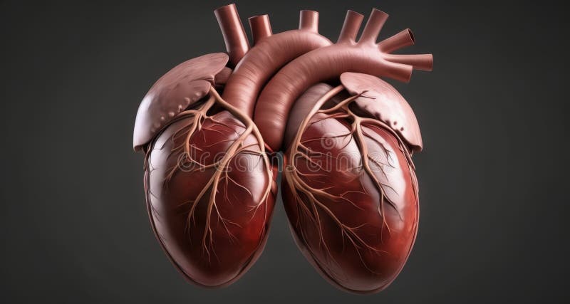 A Detailed 3D Rendering of a Human Heart with Visible Blood Vessels ...