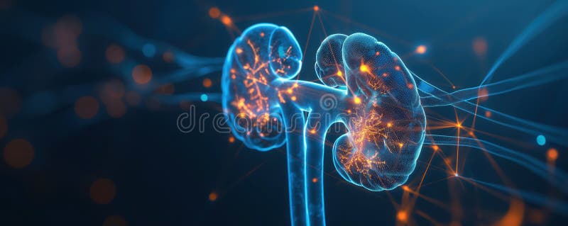 Detailed 3D Rendering of Human Kidneys with Highlighted Nephrons Stock ...