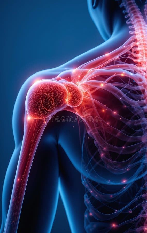 3D Illustration of a Human Shoulder Experiencing Pain, Highlighted in ...