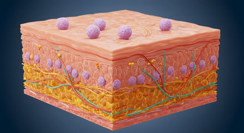 Detailed 3D Render of Human Skin Cross Section Showing Layers, Cells ...