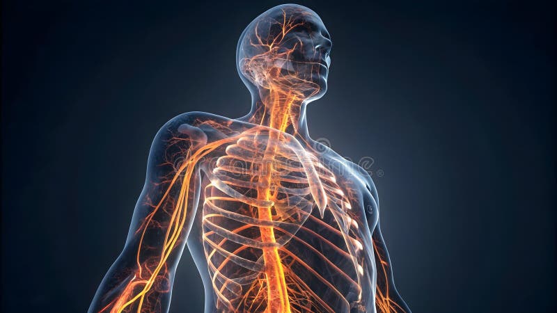 Upscaled Human Anatomy Nervous System Ribcage Orange Blue Stock ...