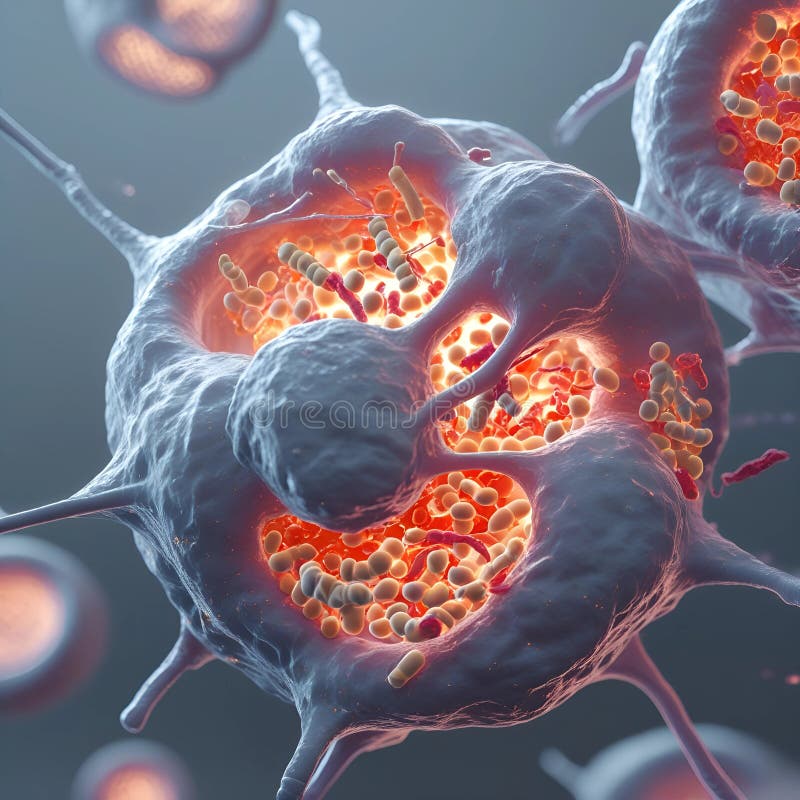 3D Illustration of Immune Cells Activating Microscopic Biological ...