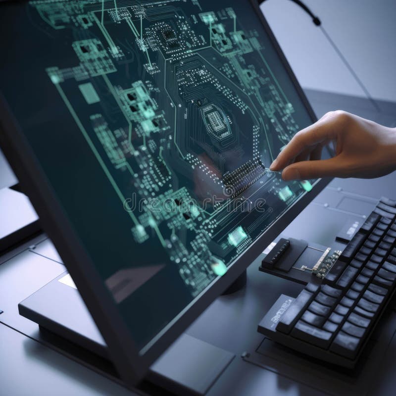 A Detailed 3D Rendering of an Intricate Circuit Board Displayed on a ...