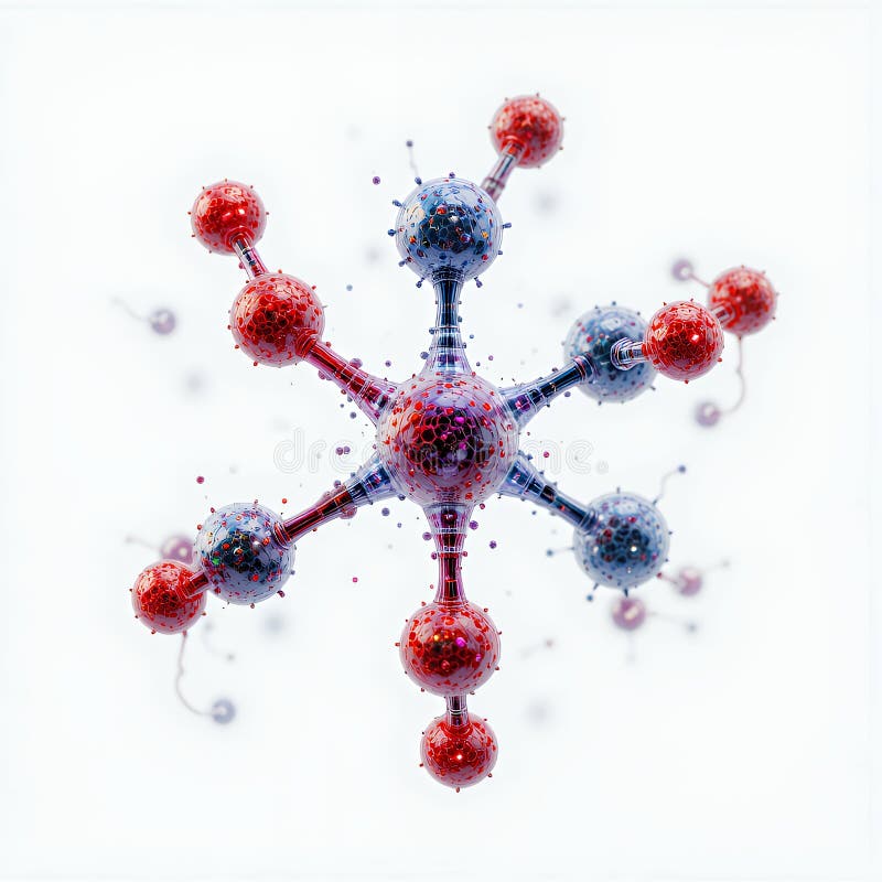 Detailed 3D Rendering of a Molecule with Red and Blue Spheres Connected ...