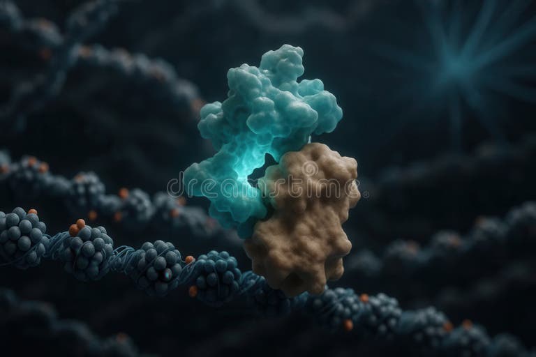 A Detailed 3D Rendering of Protein Molecules Interacting within a ...