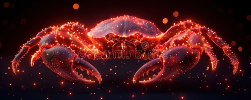 Detailed 3D Rendering of Glowing Red Crab on Black Background with ...