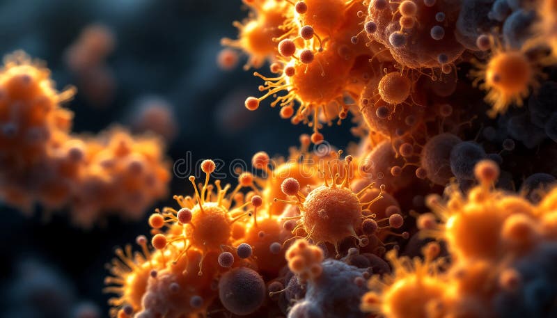 Microscopic View of Viruses: 3D Render of Viral Infection and Cellular ...