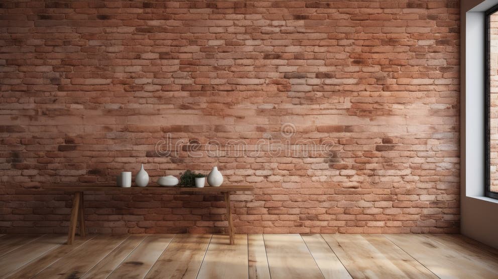 Texture-rich Empty Room with Brick Walls and Desk Stock Illustration ...