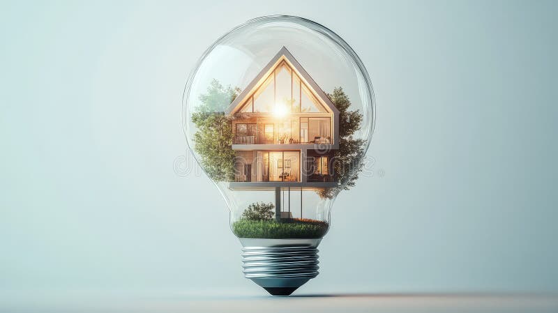 Detailed 3D Transparent Light Bulb Icon with House Inside on White ...