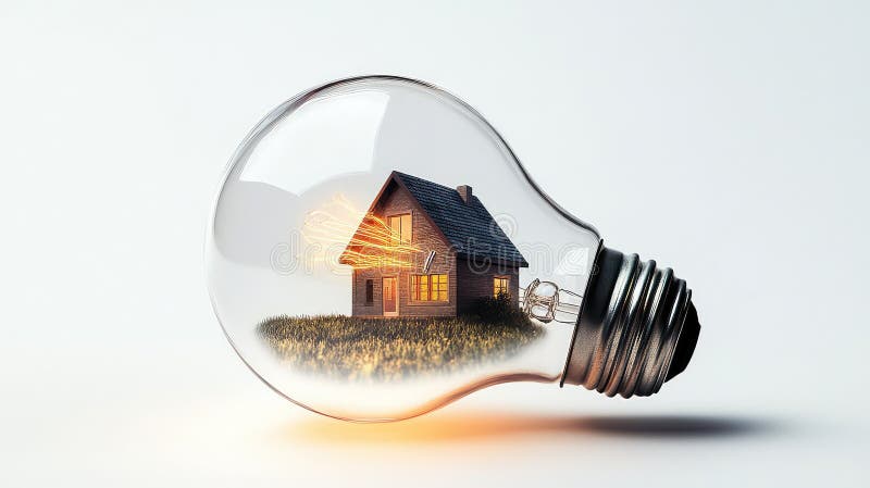 Detailed 3D Transparent Light Bulb Icon with House Inside on White ...