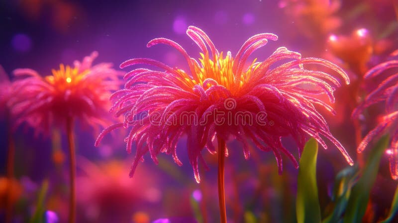 A Detailed 3D Visualization of a Neuron Structure in Pink and Yellow ...