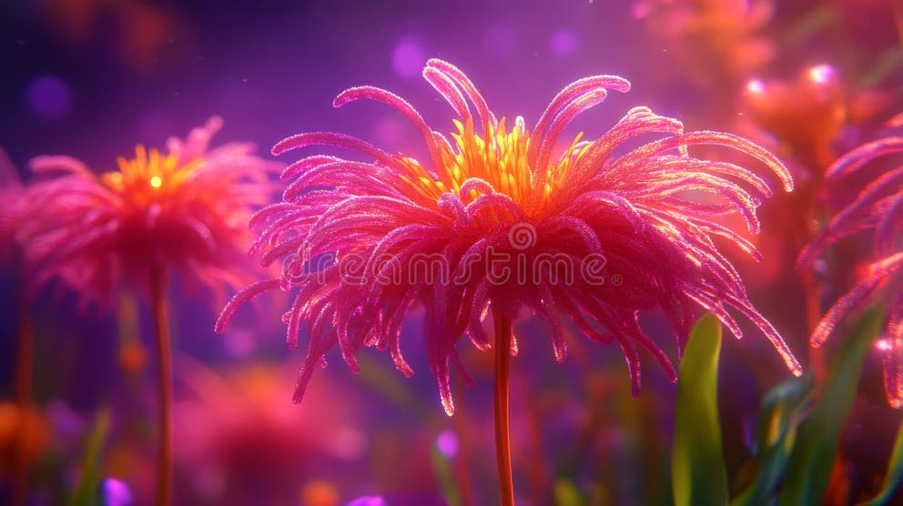 A Detailed 3D Visualization of a Neuron Structure in Pink and Yellow ...