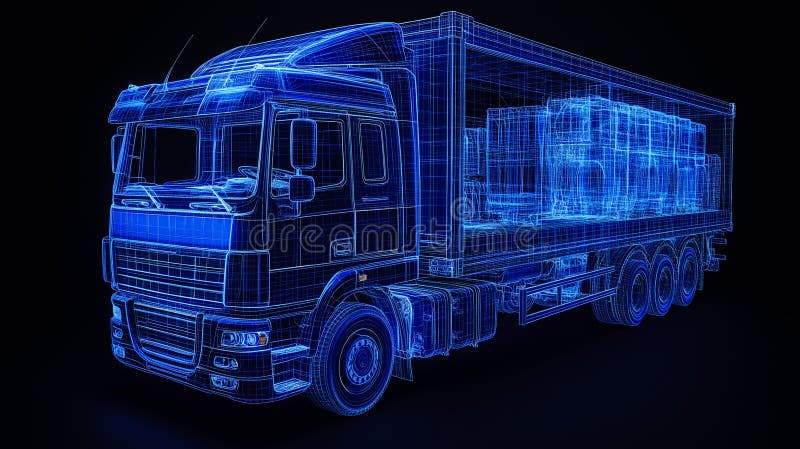 3D Wireframe Representation of a Delivery Truck with Visible Cargo ...