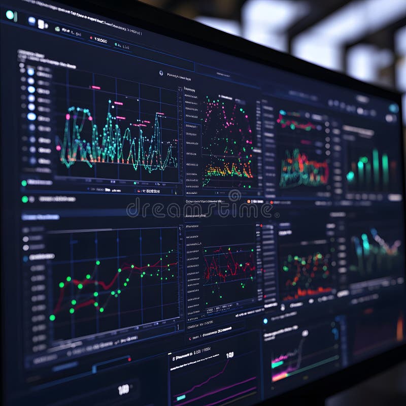 Detailed Data Analysis Charts on Computer Screen Stock Illustration ...