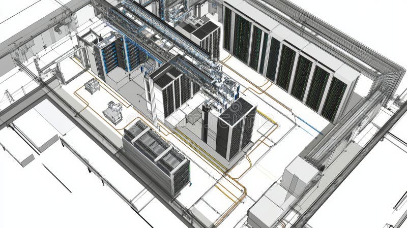 Detailed Data Center Layout Diagram Featuring Servers, Networking ...