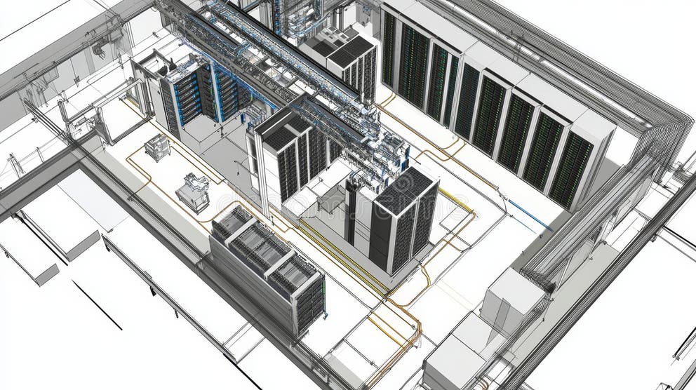 Detailed Data Center Layout Diagram Featuring Servers, Networking ...