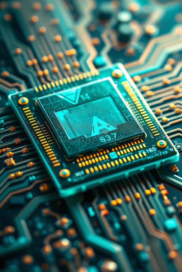 Detailed Deep Teal Quantum Computing Chip with Textured Circuit Stock ...