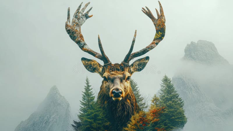 Creative Representation of a Deer Head Formed by Mountain Ridges and ...