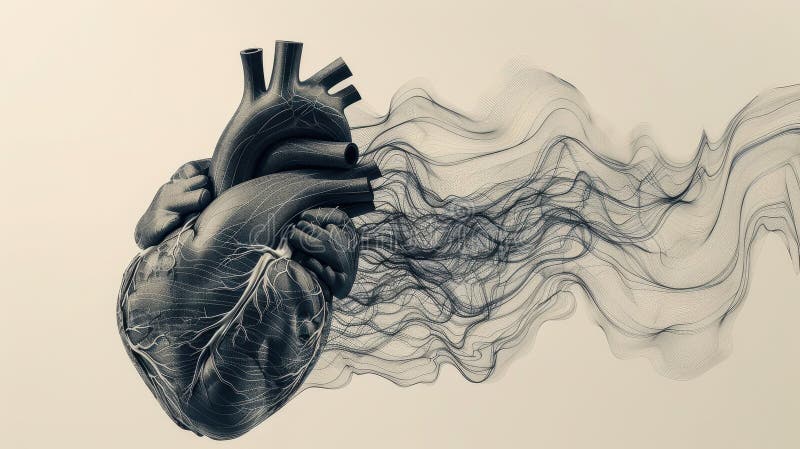 Anatomical Heart Illustration with Flowing Lines on a Neutral ...