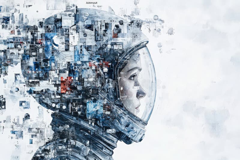 Astronaut Profile Surrounded by Abstract Digital Elements and ...