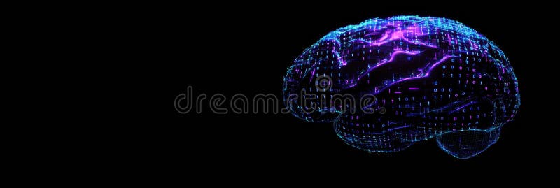 A Detailed Depiction of a Brain Formed from Blue and Purple Glowing ...