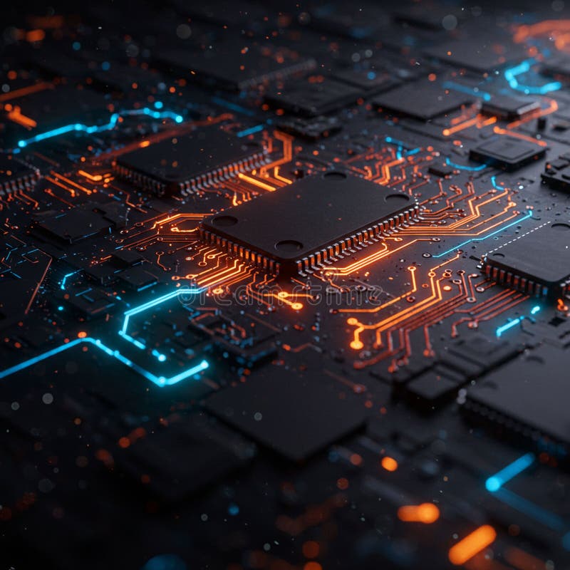 A Detailed Depiction of a Computer Motherboard Featuring Microchips ...