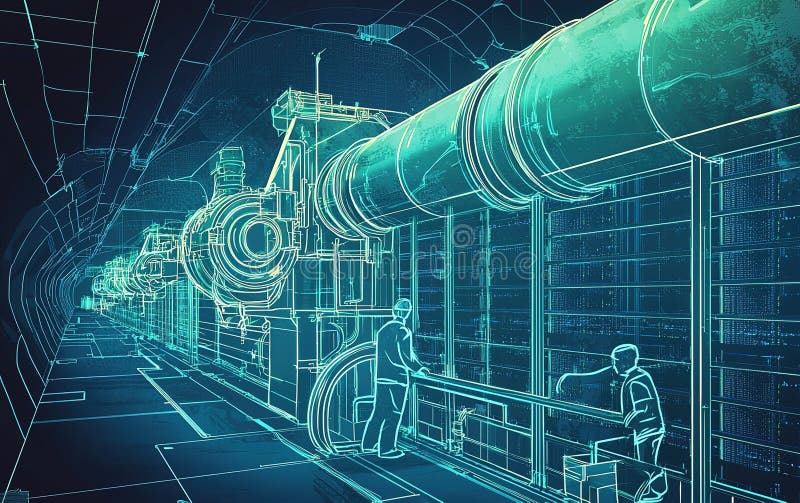 A Detailed Depiction of Engineers Working on a Large Industrial Machine ...