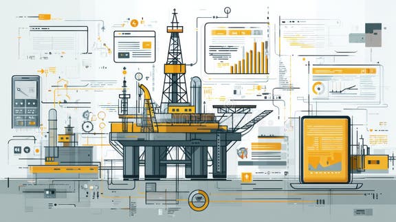 Flat Design Illustration of an Oil Rig Integrated with Digital User ...