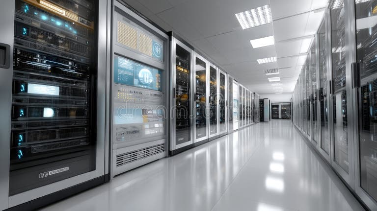 Detailed Depiction of a Server Room Featuring Rows of Computer Servers ...