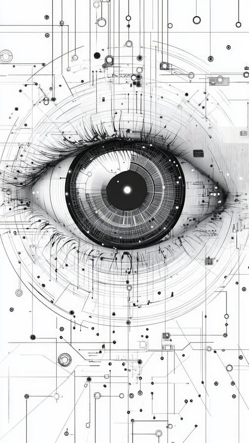 A Detailed Depiction of a Tech Eye with Intricate Lines and Shapes ...
