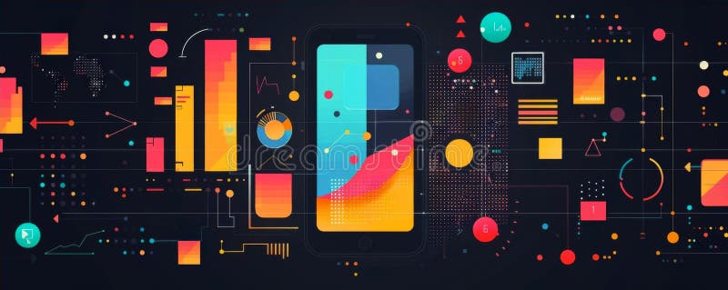 Detailed Digital Artwork of Mobile Device Analytics, Featuring a ...