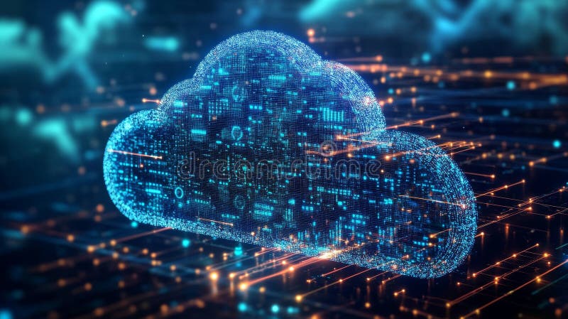 Detailed Digital Cloud Concept with Data Flow Visualization Stock Photo ...