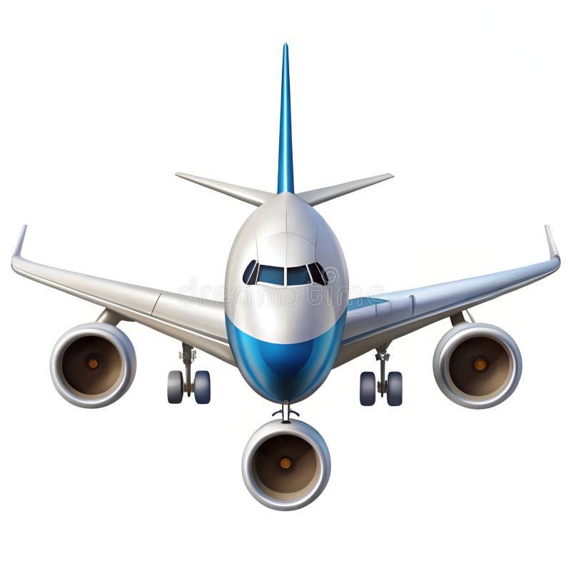 Silver Blue Airplane Illustration Front View Isolated Stock ...