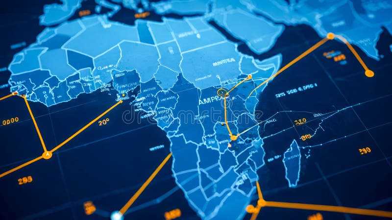 Detailed Digital Map Africa Showing Interconnected Orange Lines Paths ...