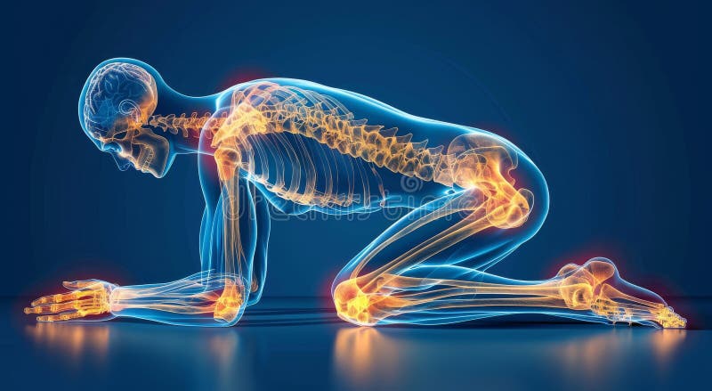 Digital X-ray Visualization of Human Skeleton in Kneeling Position with ...