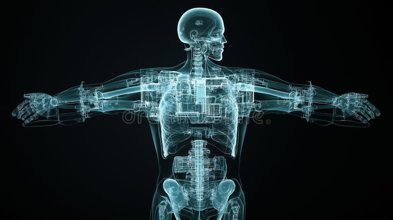 Digital Rendering of a Human Body Showcasing Internal Machinery and ...