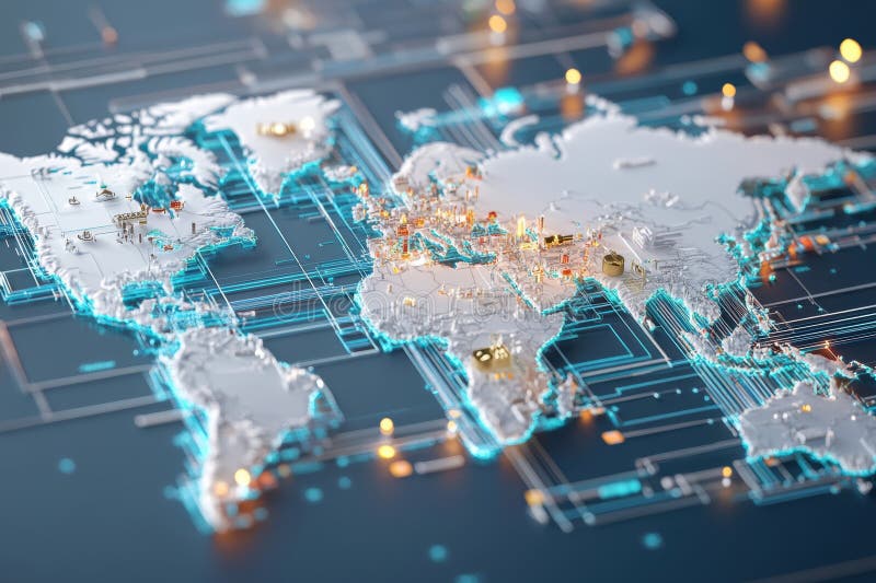 Detailed World Map, Global Geography, Cartography Stock Illustration ...