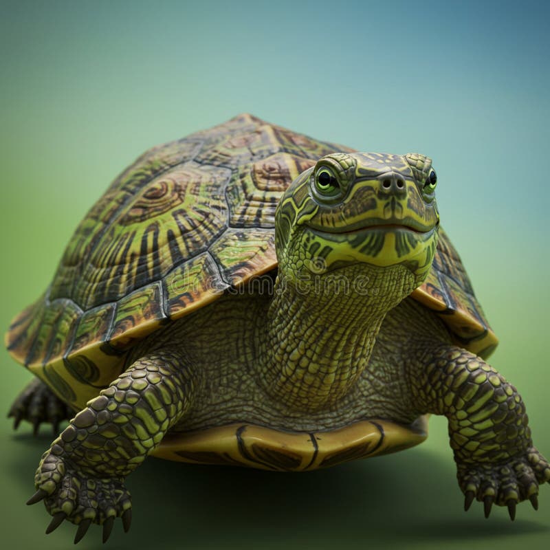 A Detailed, Digitally Created Image of a Turtle with a Textured Shell ...