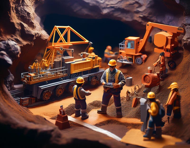 A Detailed Diorama of an Underground Mining Operation Stock ...