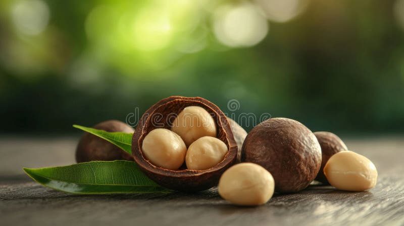 Detailed Display Macadamia Nuts Their Shell and Shelled Set Bright ...