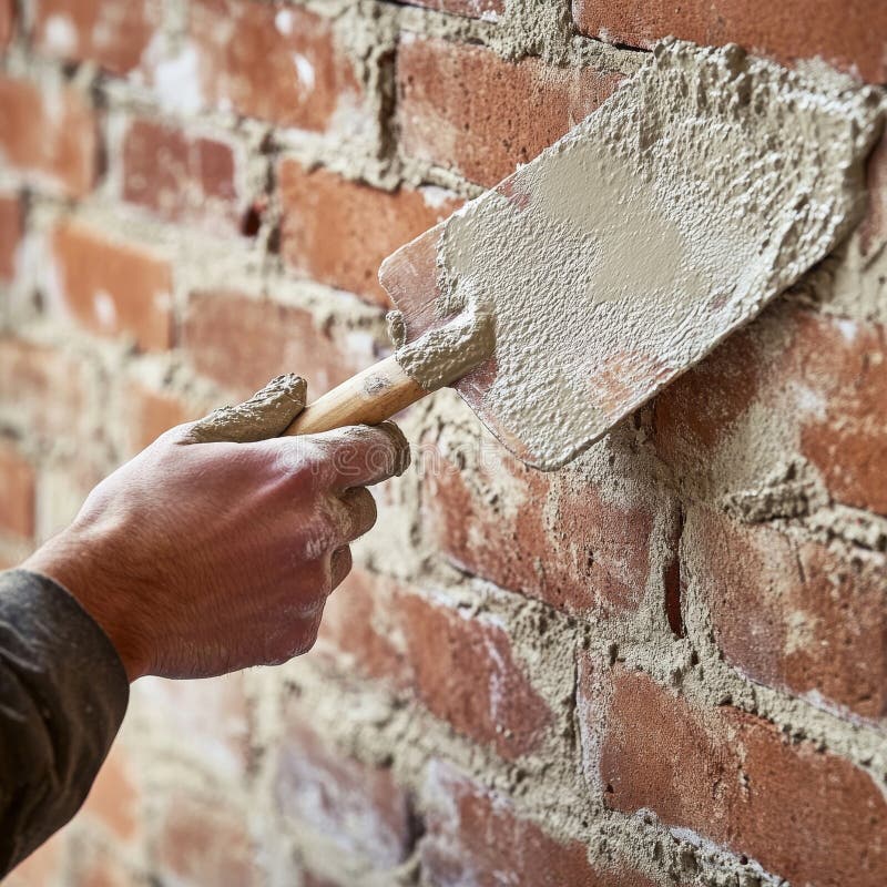 In a Detailed Display of the Masonry Process, a Man S Hands Use a ...