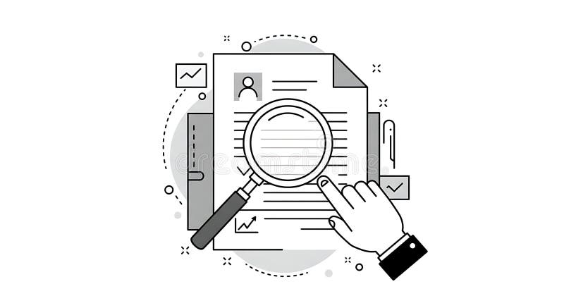 Detailed Document Review: Magnifying Glass and Hand Pointing at Paper ...