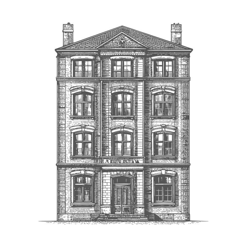 Elegant Victorian-Era Brick Building, Architectural Sketch Stock Vector ...