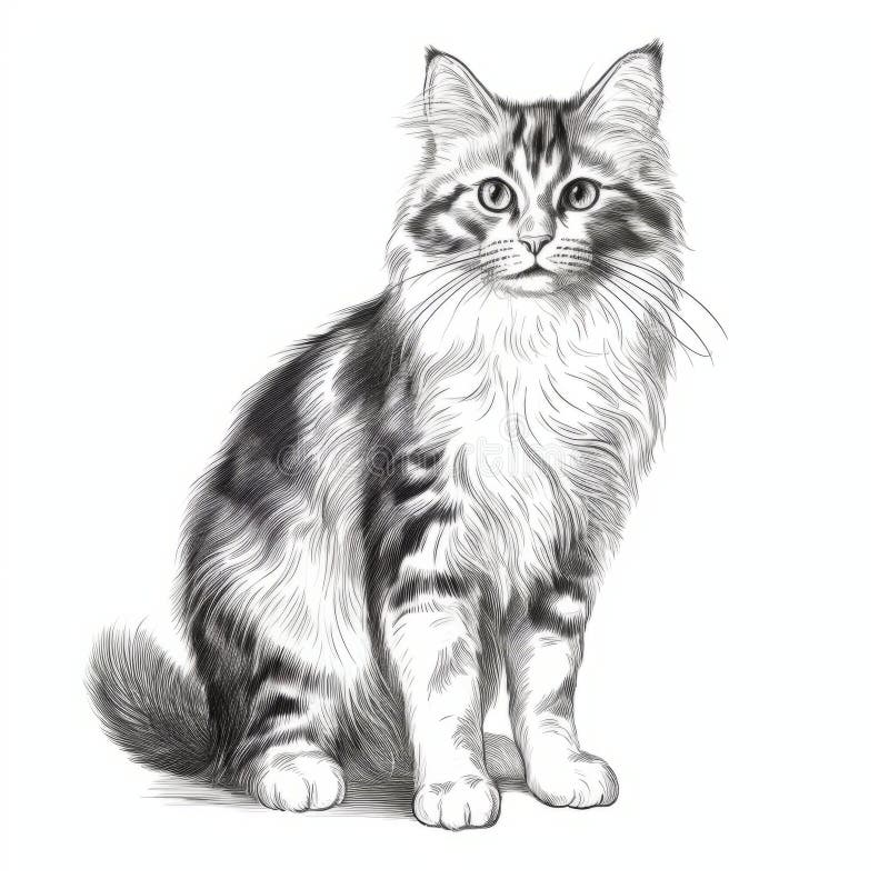 Detailed Drawing of a Cat in Light Silver and Light Black Stock ...