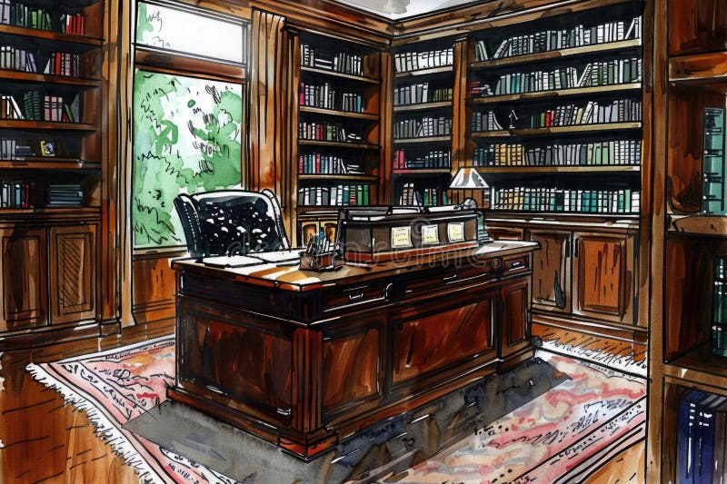 Detailed Drawing of a Desk in a Library, Suitable for Educational ...