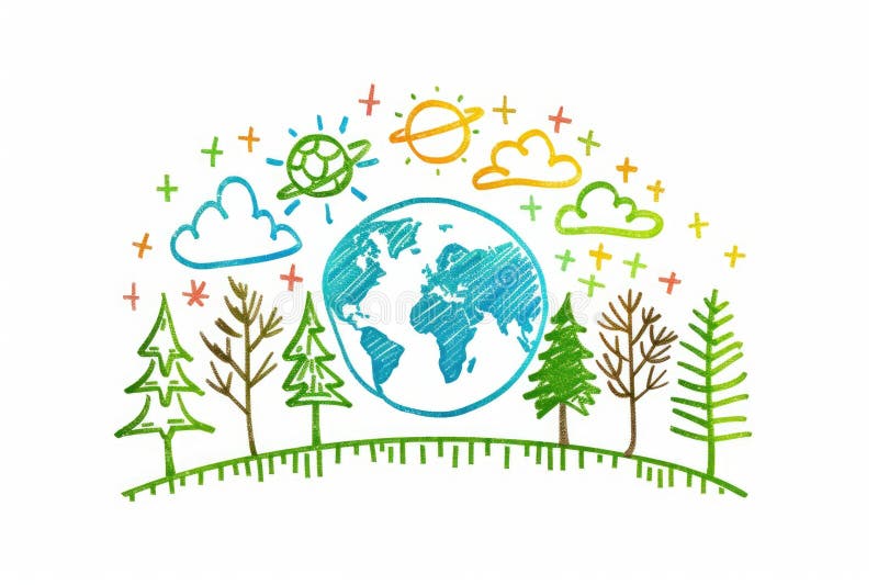 Detailed Drawing of the Earth Encircled by Trees, Suitable for ...