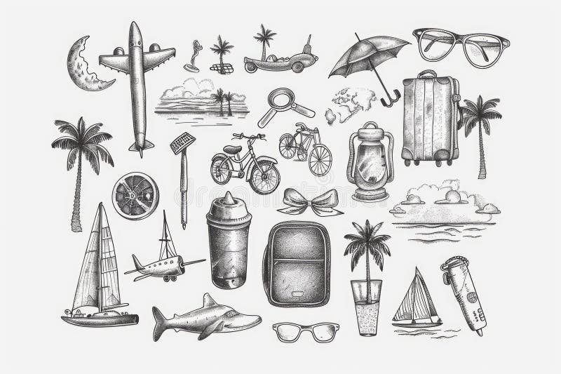 A Detailed Drawing Featuring a Variety of Objects. Suitable for ...