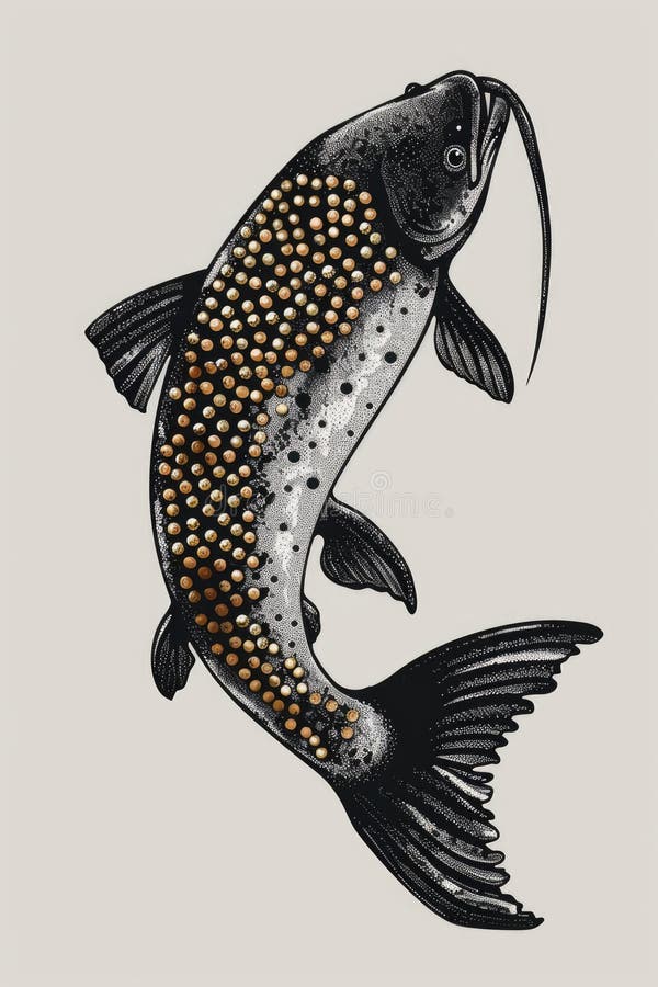 A Detailed Drawing of a Fish with Gold Dots. Ideal for Aquatic Themes ...