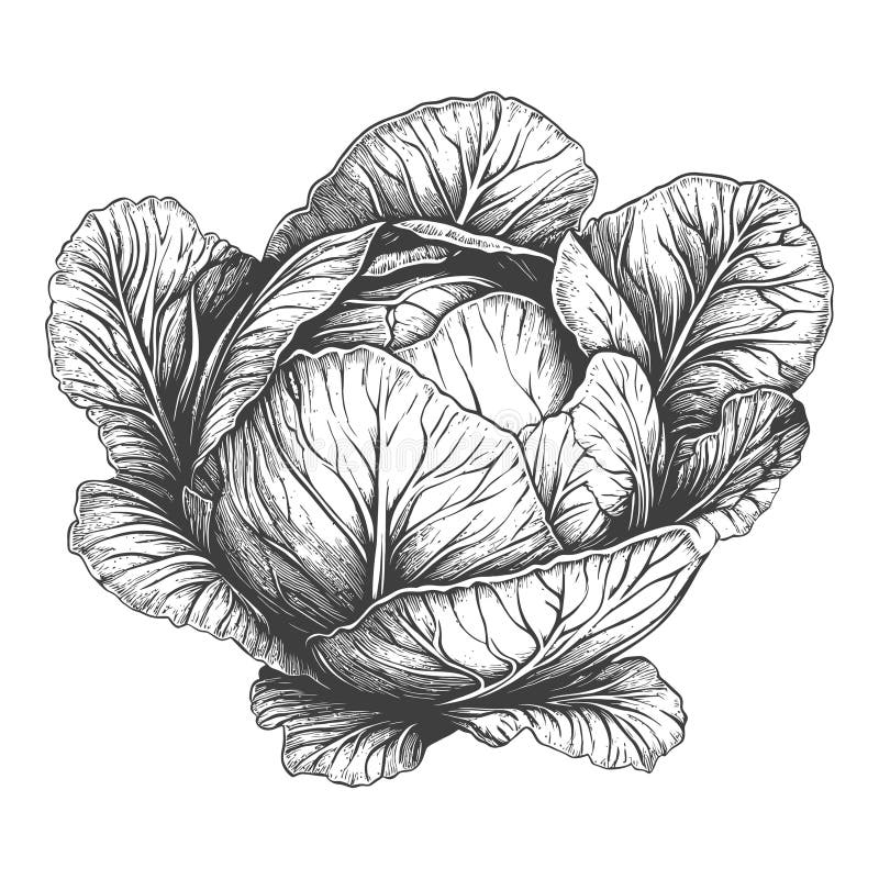 Intricate Hand-Drawn Cabbage Illustration, Detailed Botanical Sketch ...