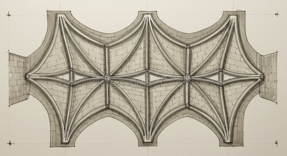 Detailed Drawing of a Geometric Vault Ceiling Design Stock Illustration ...